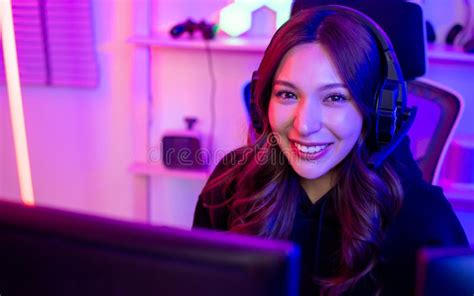 Beautiful Happy Young Female Game Online Streamer Or Caster Smiling