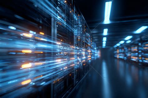 데이터 센터의 파란색 배경에 광섬유