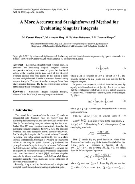Pdf A More Accurate And Straightforward Method For Evaluating Singular Integrals
