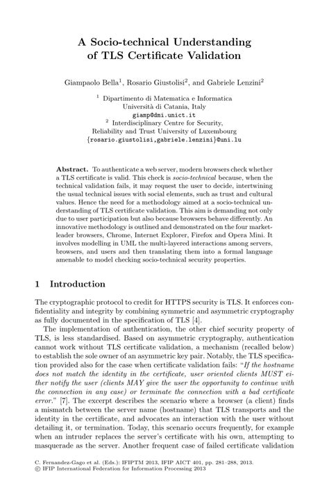 Pdf A Socio Technical Understanding Of Tls Certificate Validation