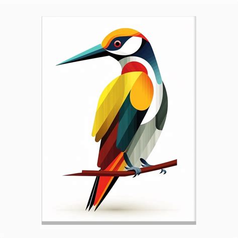 Colourful Geometric Bird Woodpecker 2 Canvas Print Geometric Bird