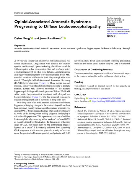 Pdf Opioid Associated Amnestic Syndrome Progressing To Diffuse Leukoencephalopathy