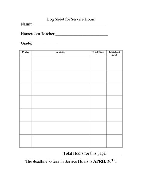Community Service Sheet Template