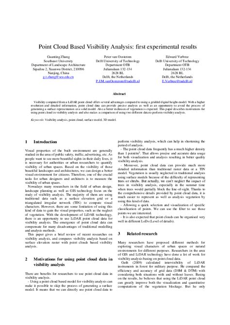 Pdf Point Cloud Based Visibility Analysis First Experimental Results