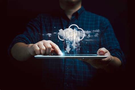 Premium Photo Businessman Using Smartphone With Cloud Computing Technology Icon And Cloud Sky