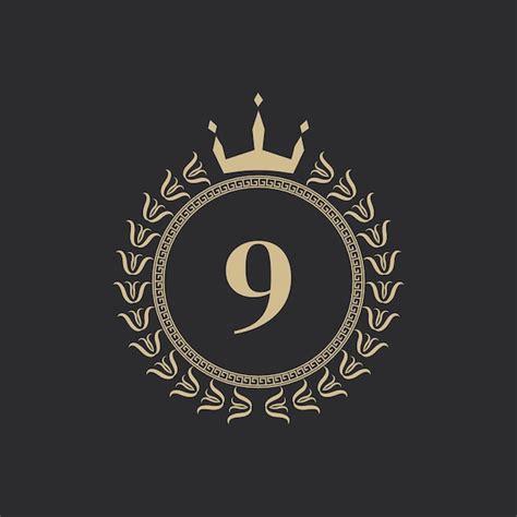 Premium Vector Number 9 Heraldic Royal Frame With Crown And Laurel