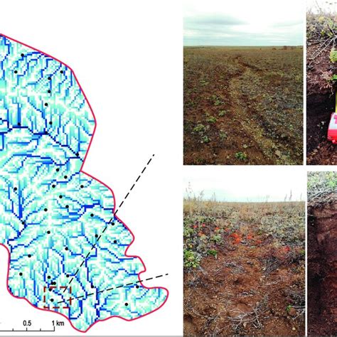 Flow Accumulation Model Map Left And Examples Of Rill Erosion Right Download Scientific