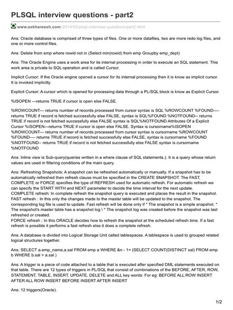 201405plsql Interview Questions Part2html Pdf Sql Table Database