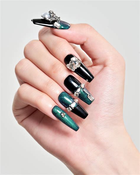 Galaxy Tear Handmae 10 Pcs Manicure Real Nail Gel Luxury Black Colourful Glossy Coffin Long 3d