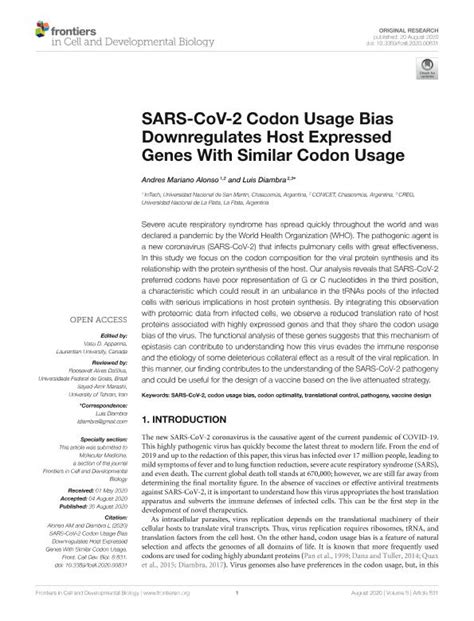 Sars Cov 2 Codon Usage Bias Downregulates Host Expressed Genes With Similar Codon Usage