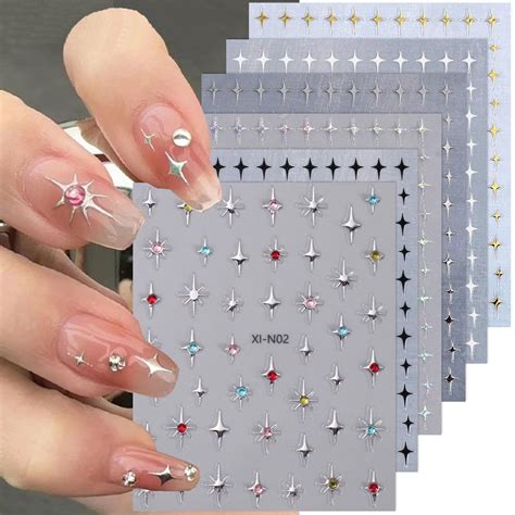 Moguri 6 Sheets Of 3d Star Nail Stickers Gold And Silver Nail Art