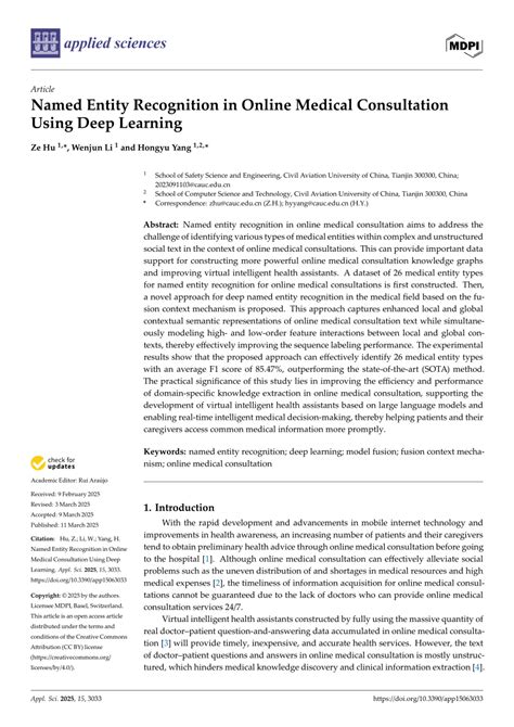 Pdf Named Entity Recognition In Online Medical Consultation Using Deep Learning