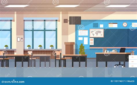Empty School Classroom Interior Cartoon Vector