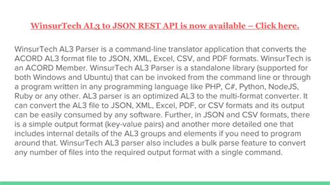 Ppt Winsurtech Al3 Parser Convert Acord Al3 To Json Xml Excel Csv Pdf Formats Powerpoint