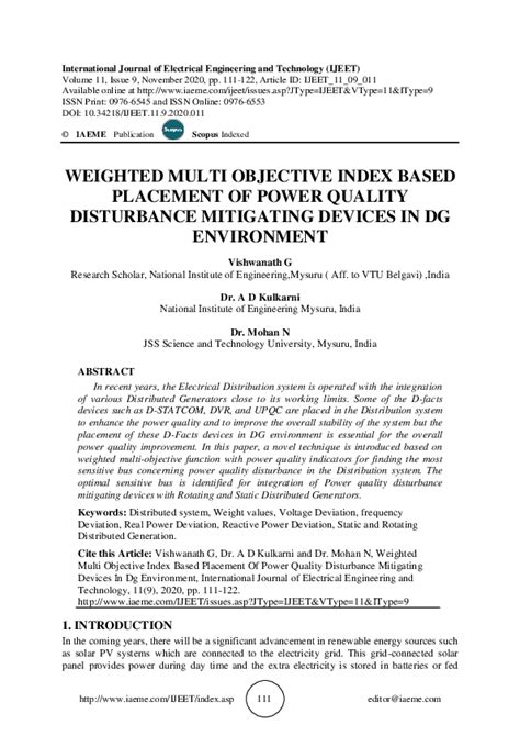 pdf weighted multi objective index based placement of power quality