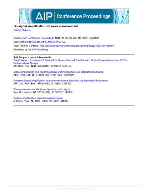 Pdf On Signal Amplification Via Weak Measurement