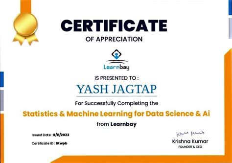 Completed Statistics And Machine Learning Module At Learnbay Yash