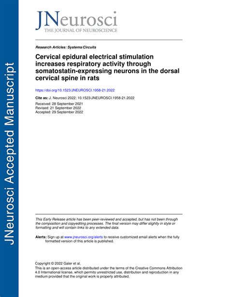 Pdf Cervical Epidural Electrical Stimulation Increases Respiratory Activity Through