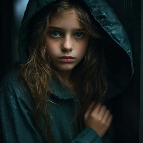 Premium Ai Image A Young Girl In A Green Raincoat