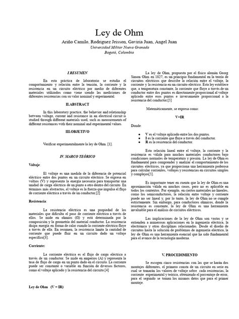 Práctica De Ley De Ohm En Circuitos Pdf Resistencia Eléctrica Y