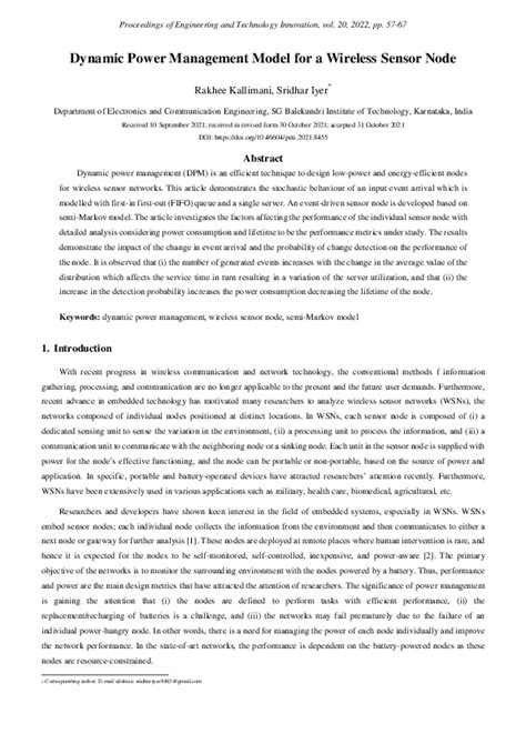 Pdf Dynamic Power Management Model For A Wireless Sensor Node