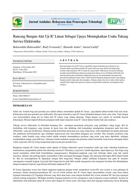 Pdf Rancang Bangun Alat Uji Ic Linear Sebagai Upaya Meningkatkan Usaha Tukang Service Elektronika