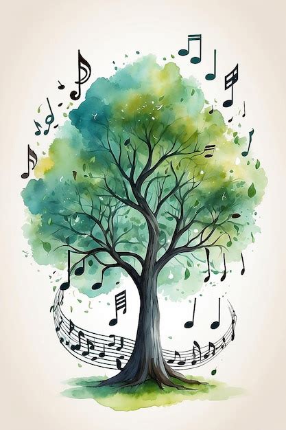 Premium Photo Watercolor Illustration Of Tree With Musical Notes For