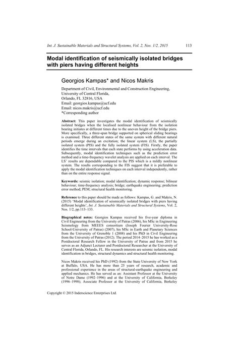 Pdf Modal Identification Of Seismically Isolated Bridges With Piers Having Different Heights