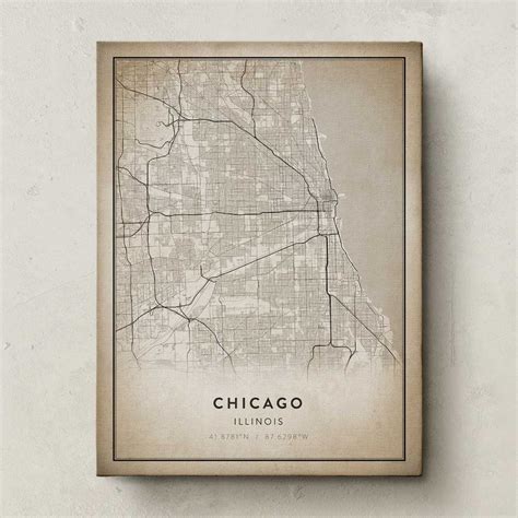 Vintage Chicago Map Art Wright Edison