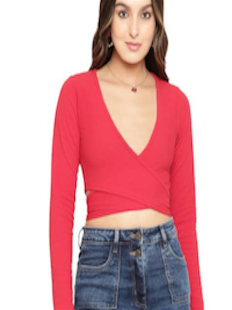Buy Baesd V Neck Wrap Crop Top Tops For Women 25213458 Myntra