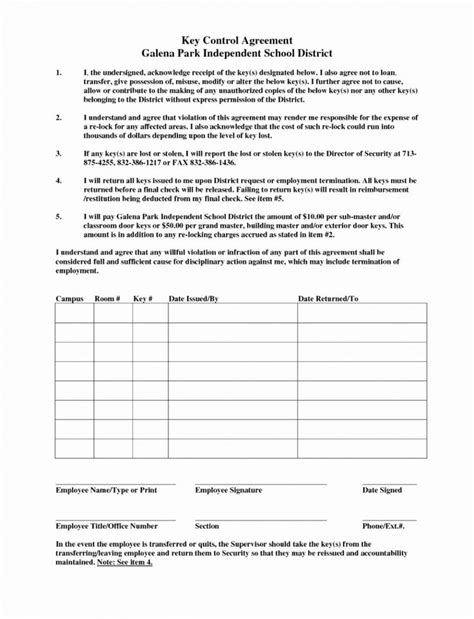 Employee Key Holder Agreement Form Key Sign Out Form Template With Regard To Employee Key Holder