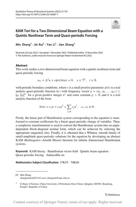 Kam Tori For A Two Dimensional Beam Equation With A Quintic Nonlinear Term And Quasi Periodic