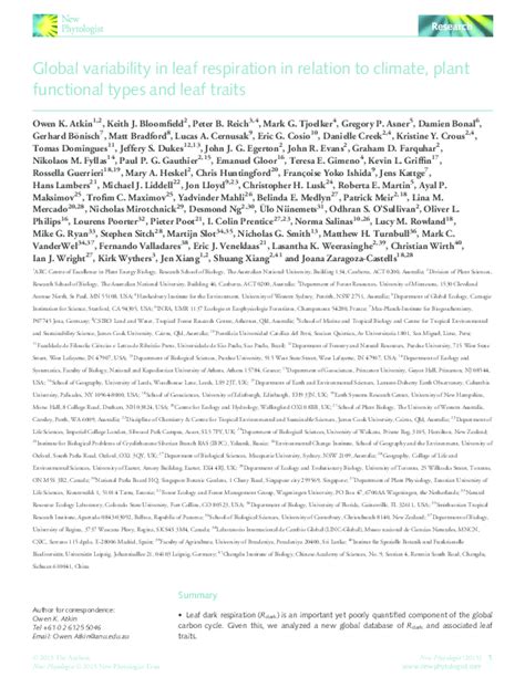 Pdf Global Variability In Leaf Respiration In Relation To Climate