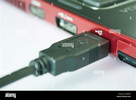 USB Cable Connected In A Black Laptop On White Background Stock Photo Alamy