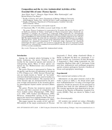Pdf Composition And In Vitro Antimicrobial Activity Of The Essential Oil Of Achillea Eriophora