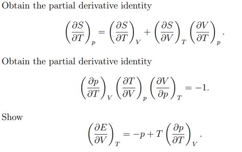 Solved Obtain The Partial Derivative Identity Chegg Com
