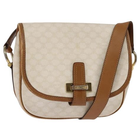 Céline Celine Vintage Macadam Shoulder Bag Canvas And Leather Cream