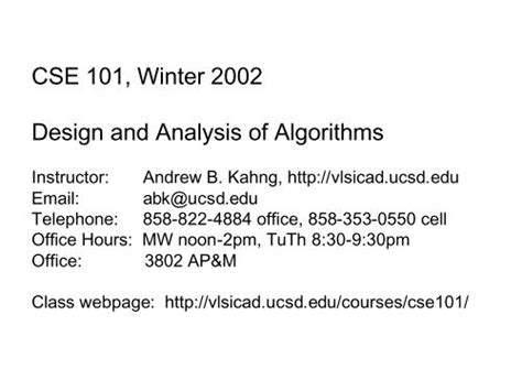 Cse 101 Winter 2002 Design And Analysis Of Algorithms