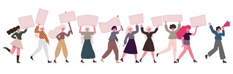 Women Protesters Female Movement Feminist Activists With Banners And