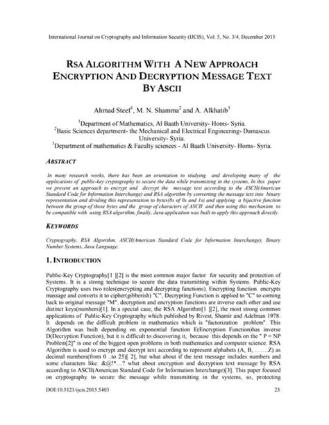 Rsa Algorithm With A New Approach Encryption And Decryption Message Text By Ascii Pdf