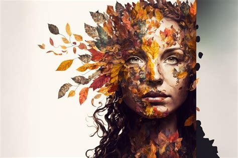 Premium Photo Beautiful Girl Covered With Autumnal Leaves In Double