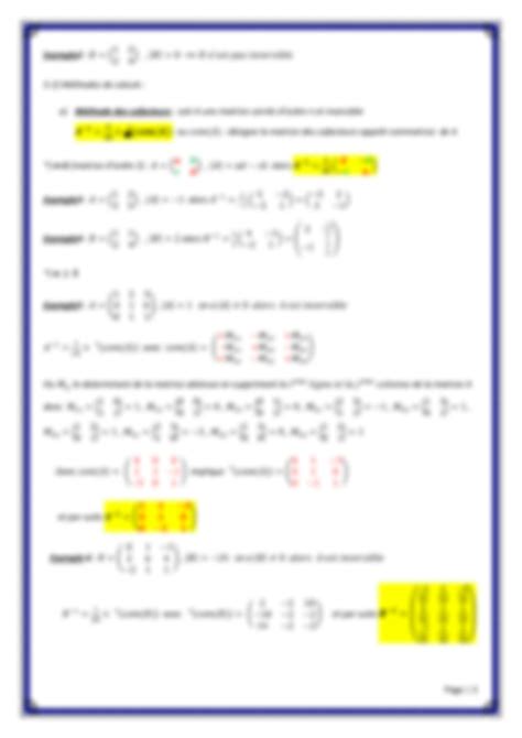 SOLUTION Cours Sur Les Matrice Suite Determinant Calcul De La Matrice Inverse Studypool