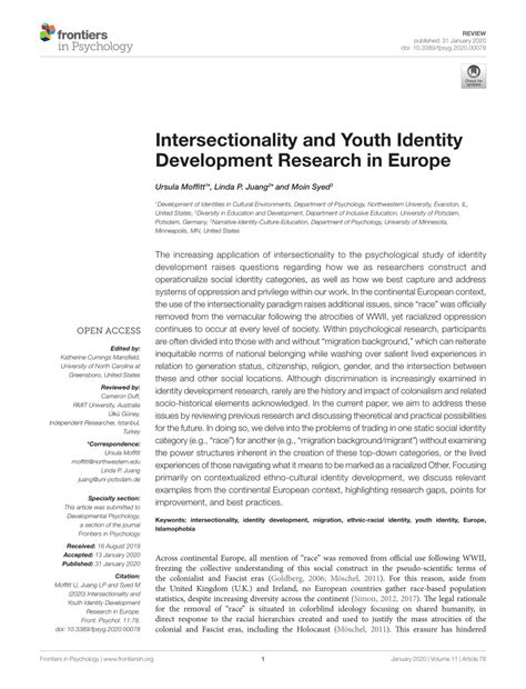 Pdf Intersectionality And Youth Identity Development Research In Europe