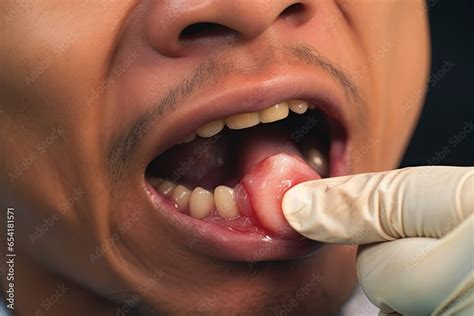 Aphthous Ulcer Canker Sore Or Stress Ulcer In The Mouth Of Asian Male
