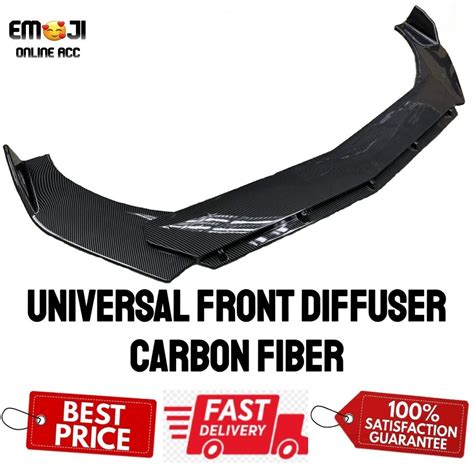 Universal Front Diffuser Black Carbon Fiber 3pcs Carbon Fiber Look Gloss Black Car Front