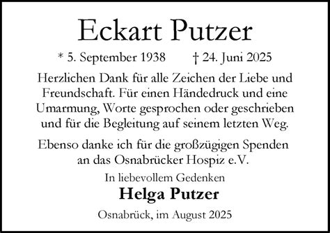 Traueranzeigen Von Eckart Putzer Noz Trauerportal
