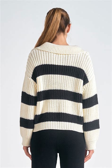 Elan V Neck Striped Knit Sweater Msbankeny