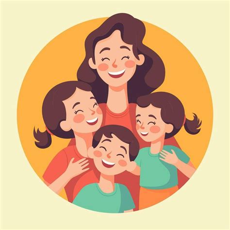 Madre Con Niños Mamá Con Hijo Y Hija Contento Familia Momentos Plano