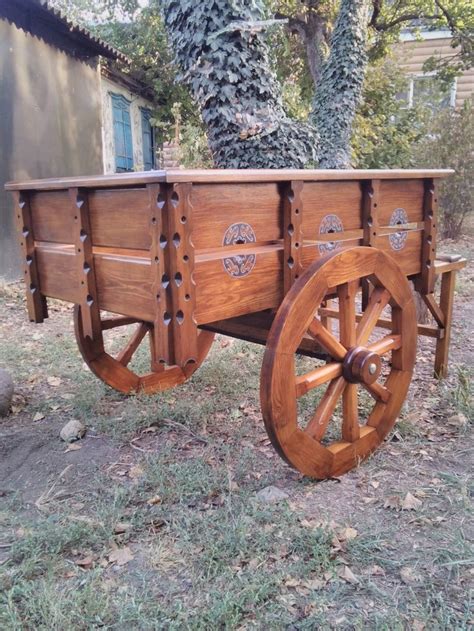 Тележка декоративная деревянная двухколёсная 🐴 Дерево Тачка Декор