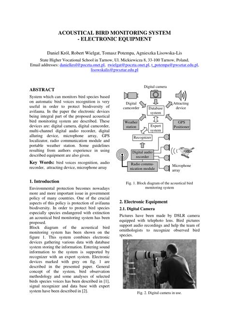 Pdf Acoustical Bird Monitoring System Electronic Equipment